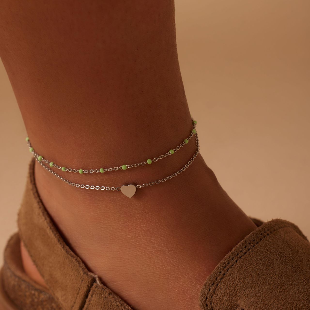 Dubbele stalen enkelbandje met hartje | Lucardi-NL