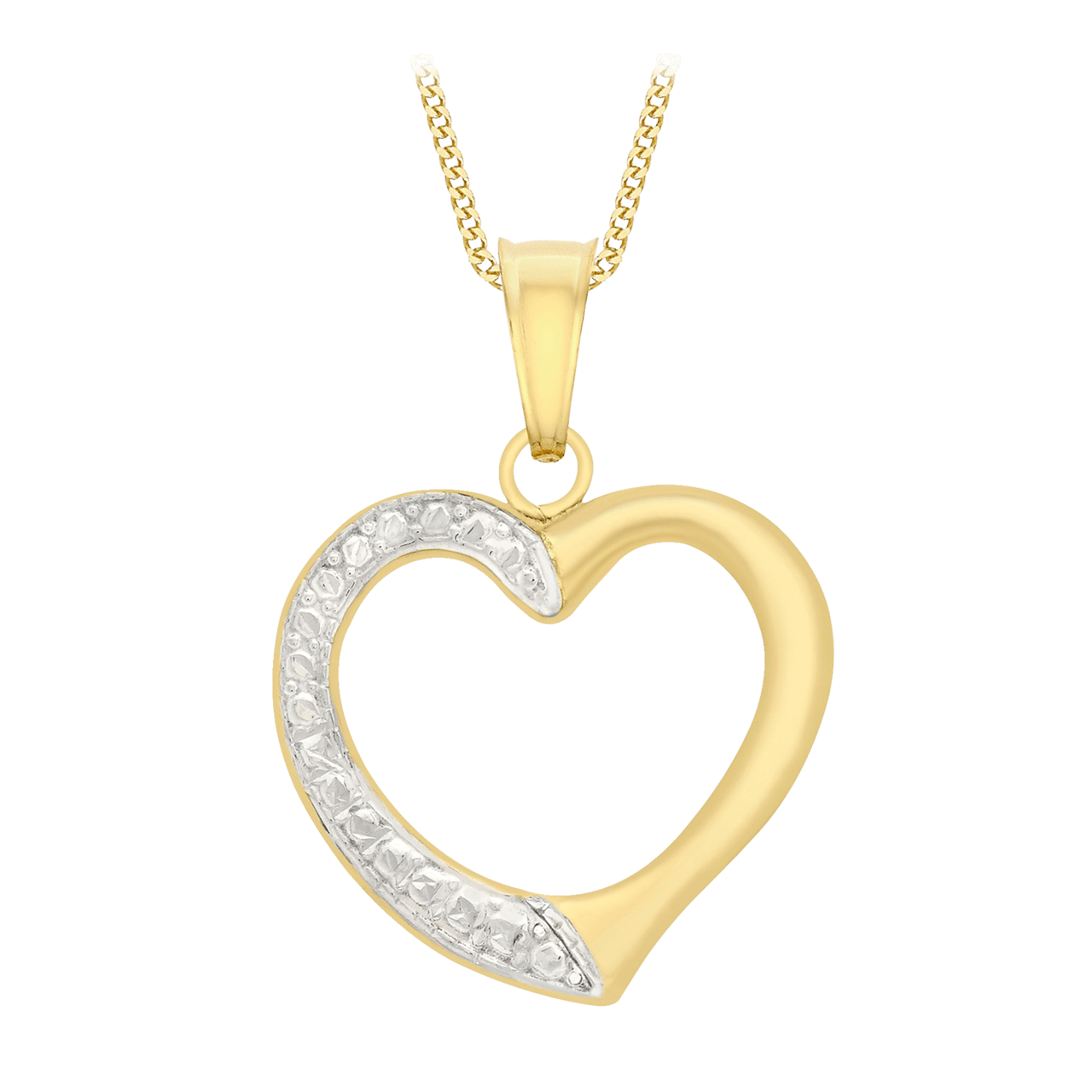 375 Gold zweifarbige Halskette mit Anhänger, offenes Herz | Lucardi-DE