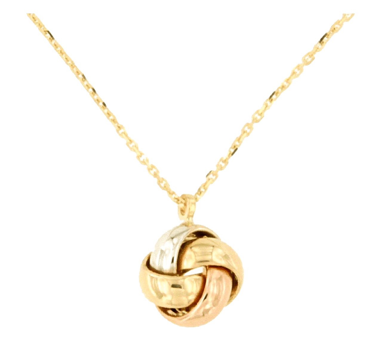 Kette aus 585 Gelbgold mit dreifarbigem Knotenanhänger | Lucardi-DE