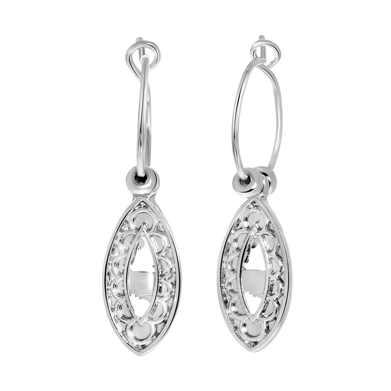 Zilverkleurige byoux oorbellen met hanger ovaal | Lucardi-BE