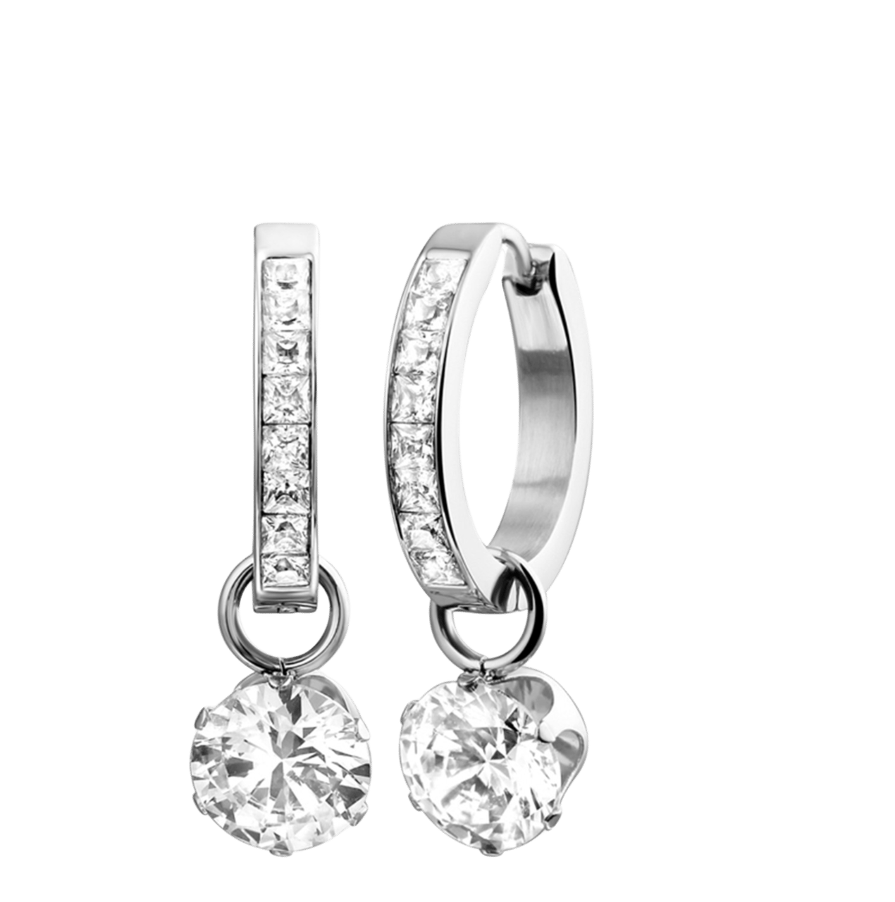 Ohrringe aus Edelstahl mit Zirkonia-Anhänger | Lucardi-DE