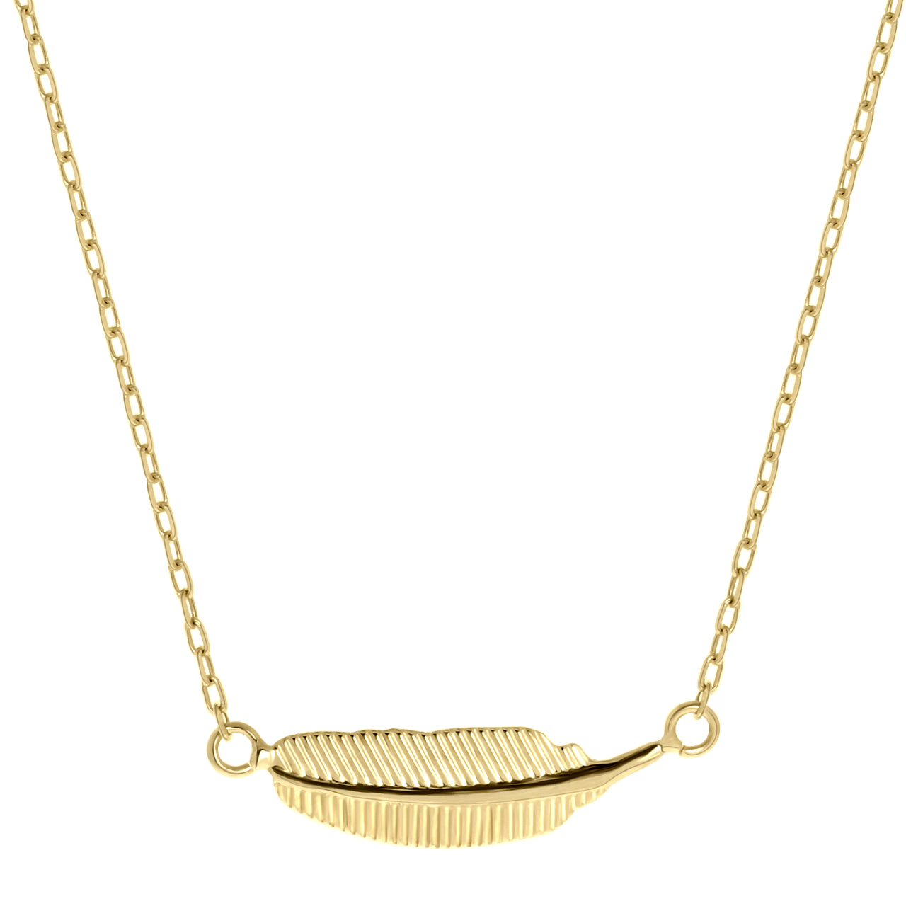 Halskette, 585 Gelbgold, mit Feder-Anhänger | Lucardi-DE