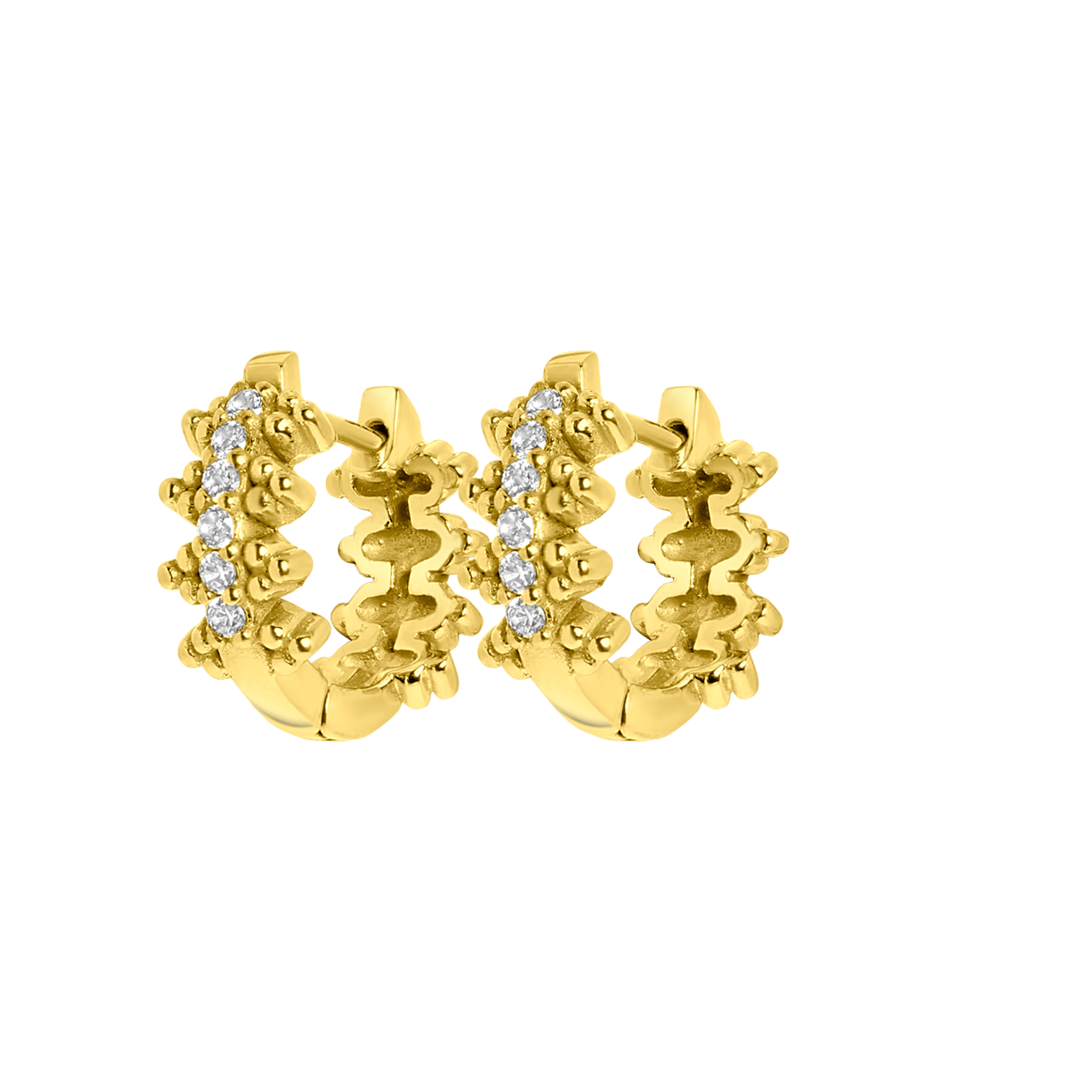 Stalen goldplated oorbellen met zirkonia steentjes | Lucardi-NL