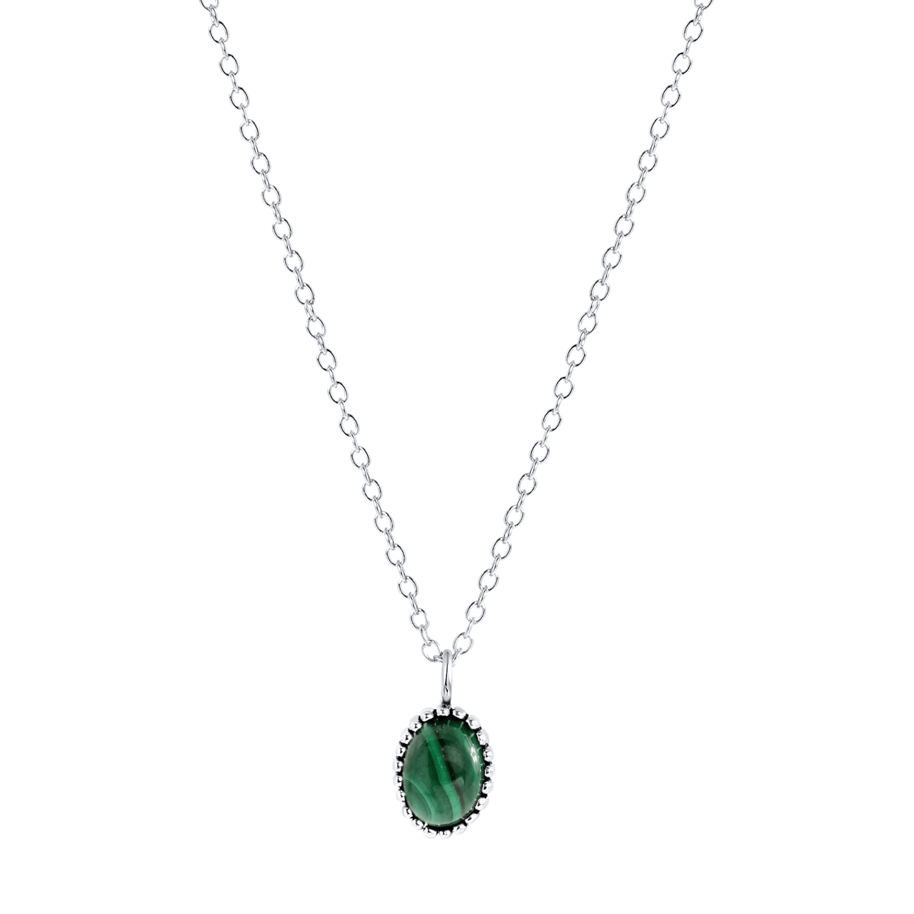 Halskette, 925 Silber, mit Anhänger, Edelstein, Malachit | Lucardi-DE