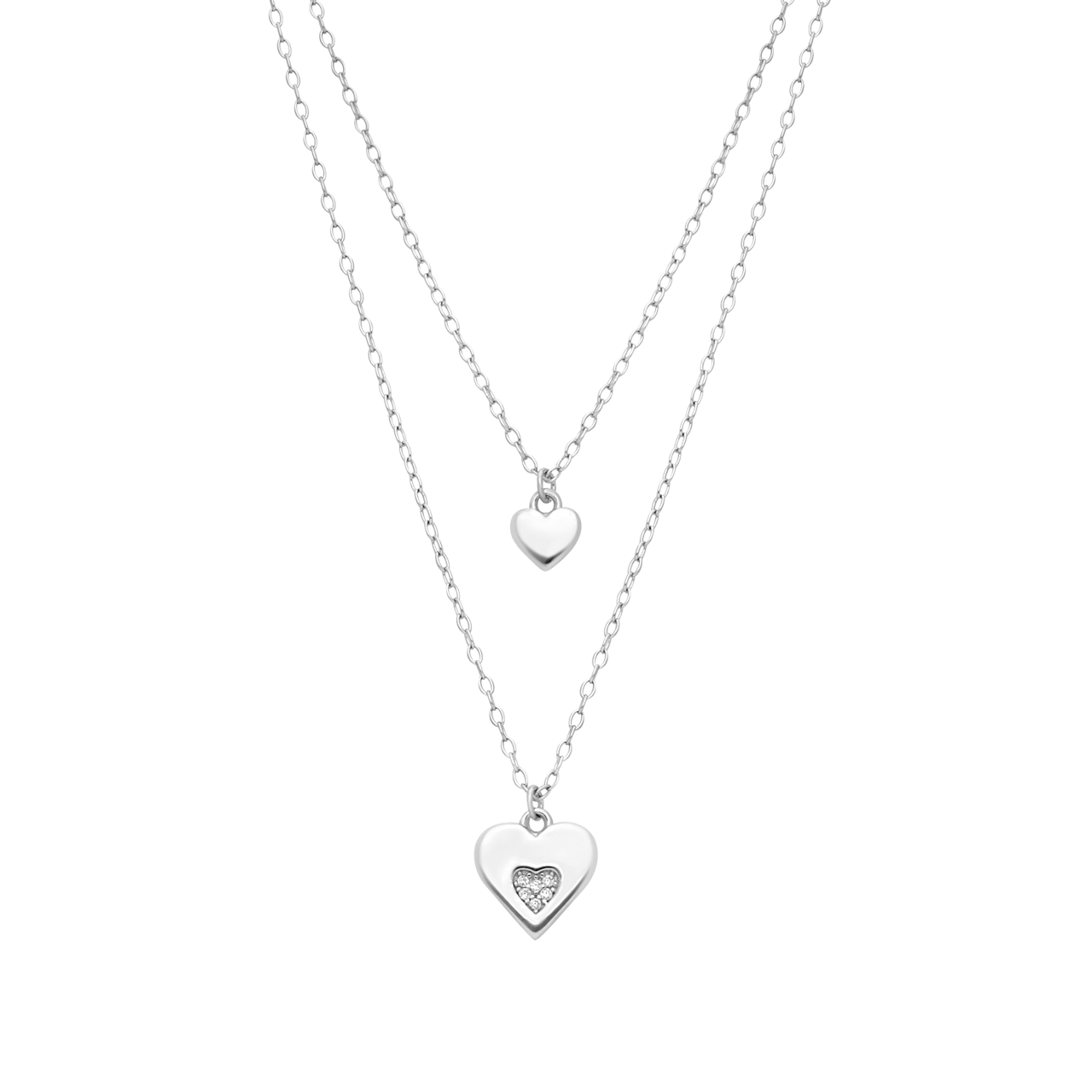 Halskette, 925 Silber, mehrreihig, mit Herzanhänger, Zirkonia | Lucardi-DE