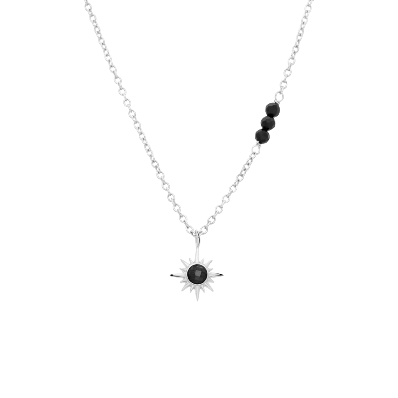 Halskette, 925 Silber, mit Anhänger, Sonne, Zirkonia, schwarz | Lucardi-DE