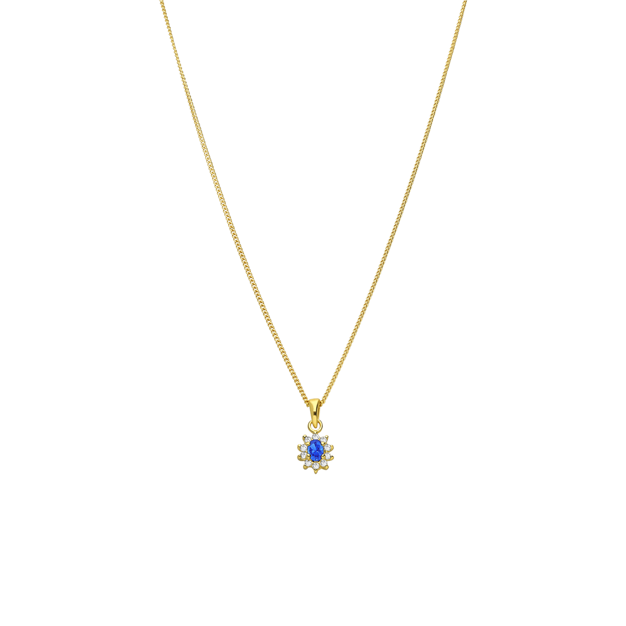 Halskette aus 925er Silber, vergoldet, mit Entourage-Anhänger, Blau | Lucardi-DE