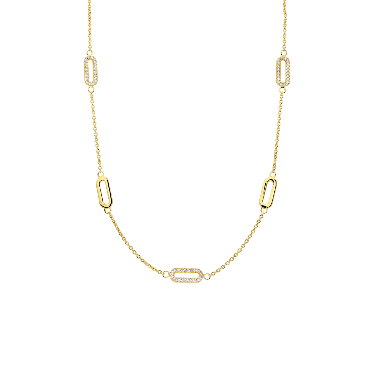 Halskette aus 925er Silber, vergoldet, mit ovalen Anhängern, Zirkonia | Lucardi-DE