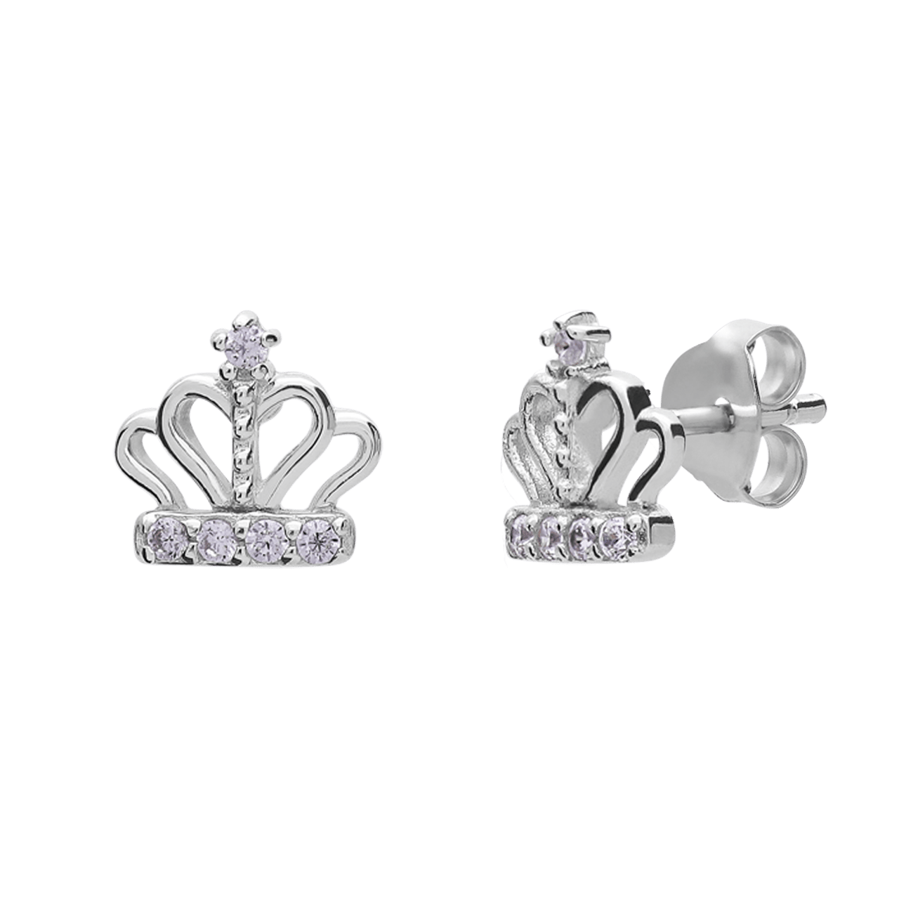 Ohrstecker für Kinder aus 925er Silber, Krone, Zirkonia | Lucardi-DE