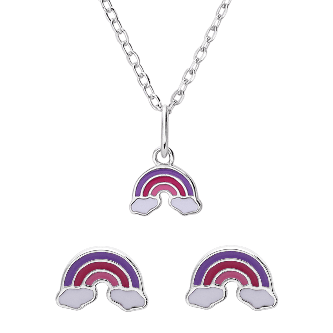 Set aus Halskette und Ohrstecker für Kinder aus 925er Silber, Regenbogen | Lucardi-DE