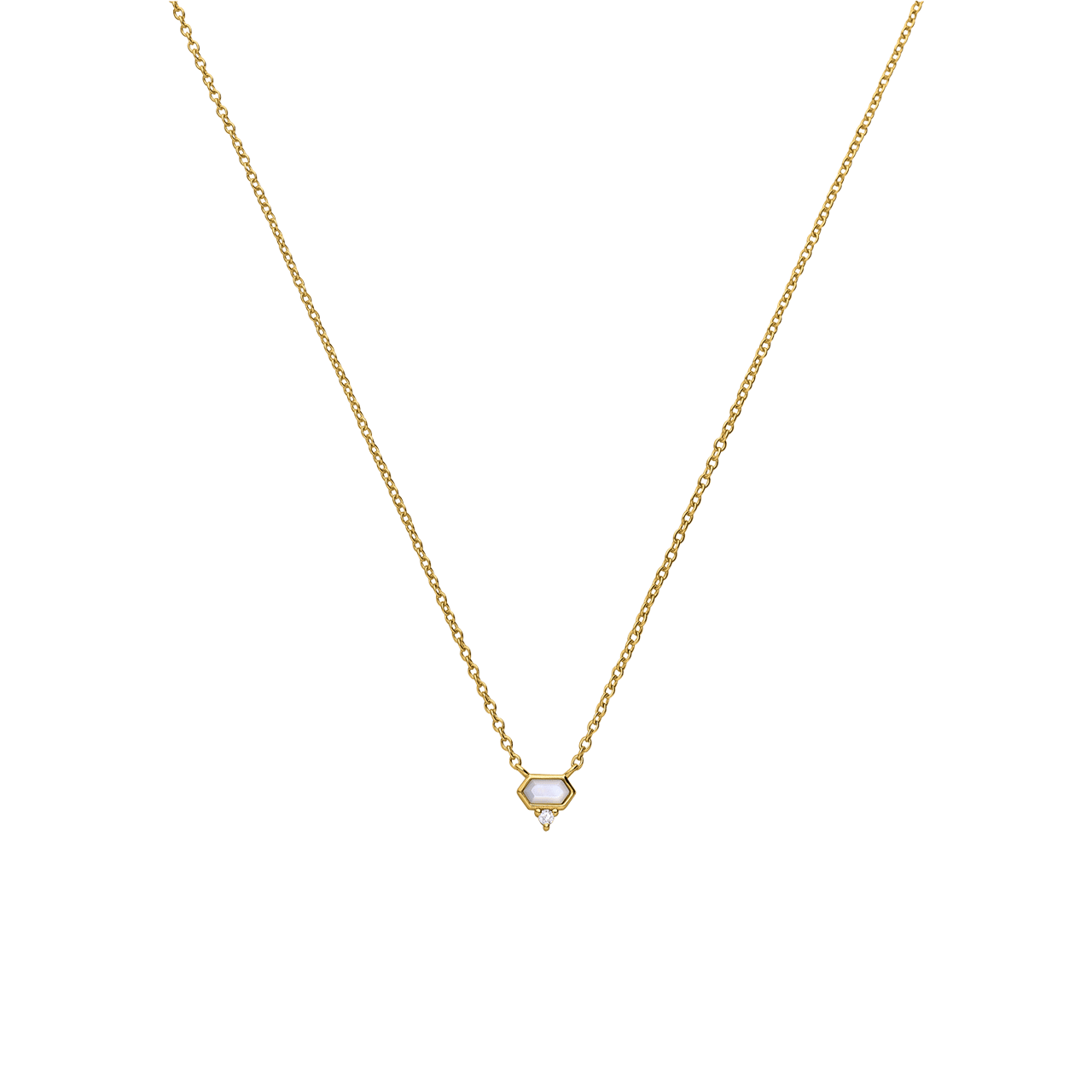 Halskette aus 925er Silber, vergoldet, mit Perlmuttanhänger und mit Zirkoniasteinen besetzt ...