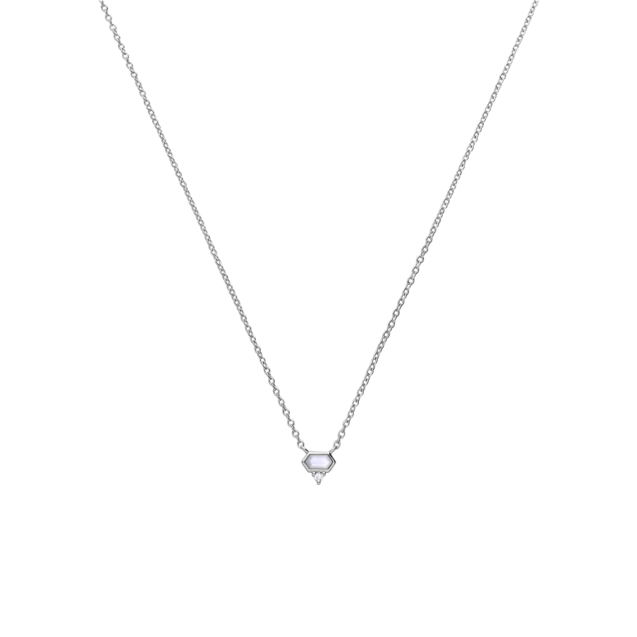 Halskette aus 925er Silber mit Perlmutt und Zirkoniasteinen besetztem Anhänger | Lucardi-DE