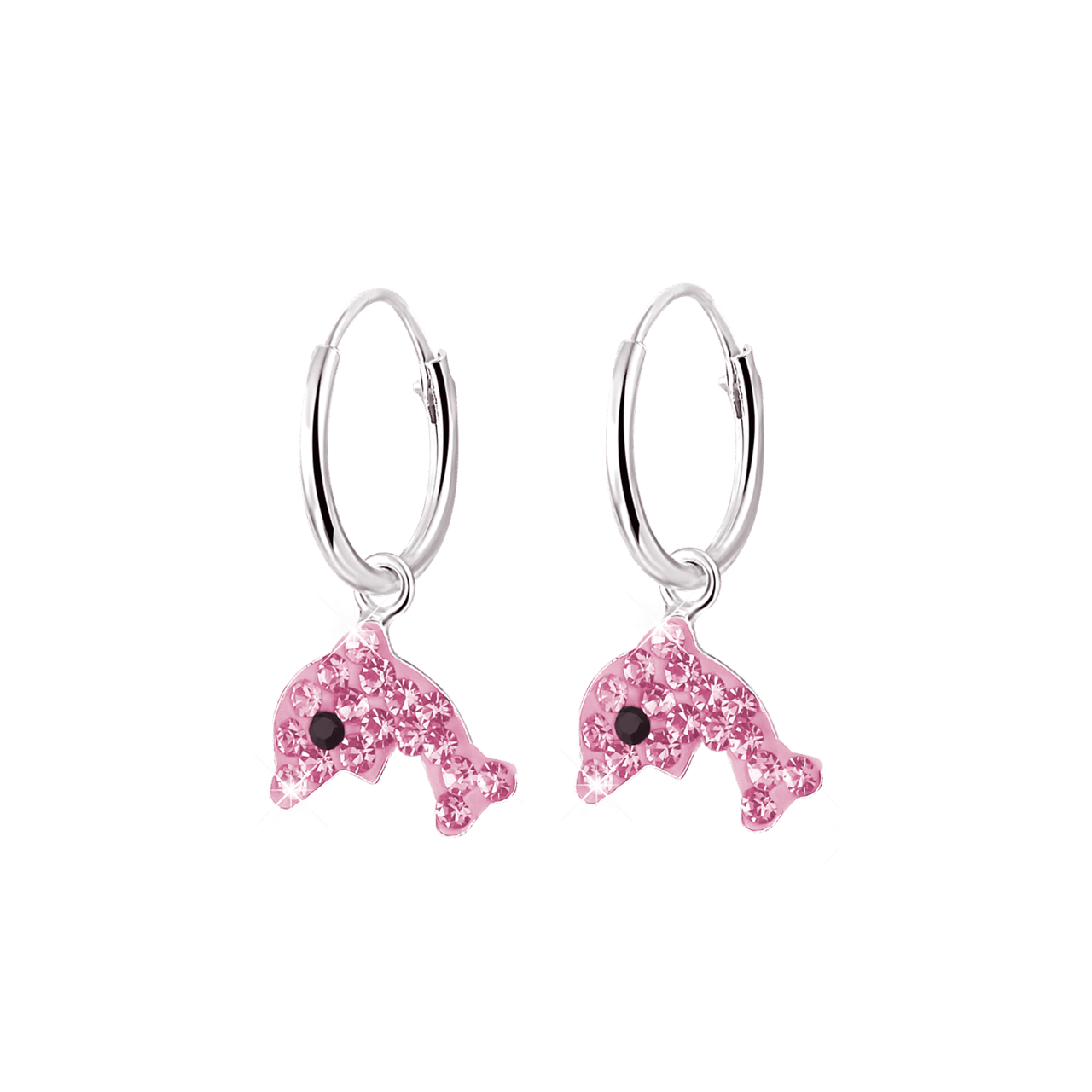 Zilveren kinderoorbellen dolfijn lightrose kristal | Lucardi-NL