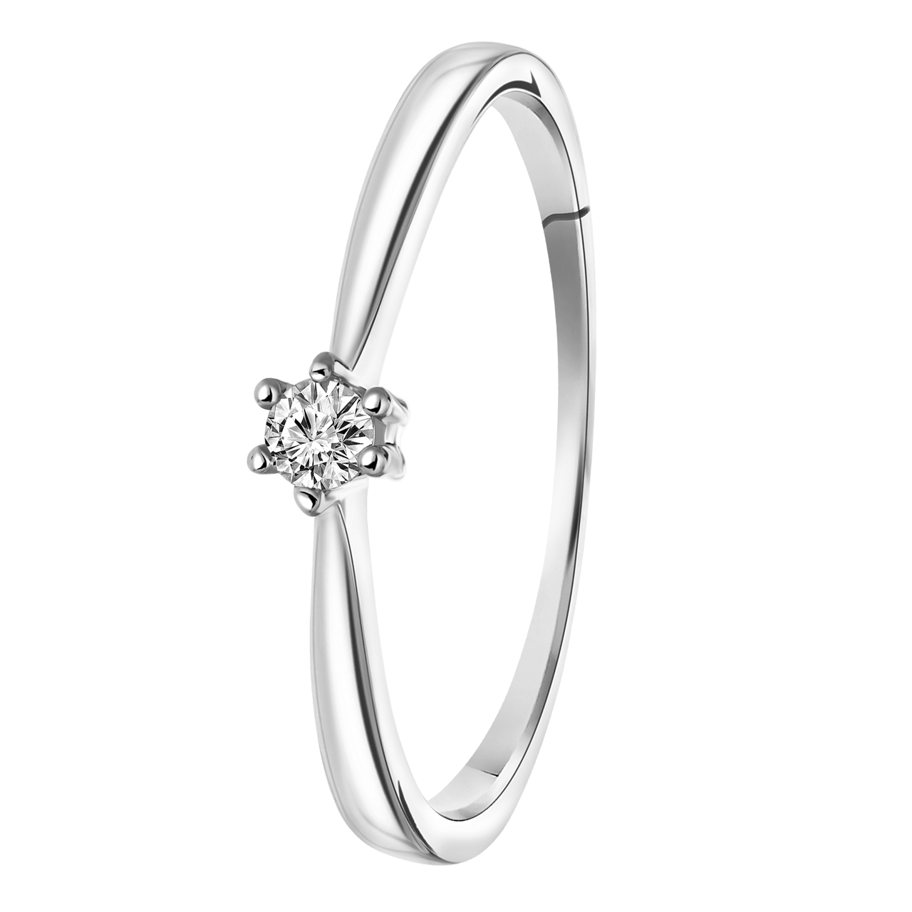 Solitärring aus Weißgold mit Diamant (0,08 ct). | Lucardi-DE