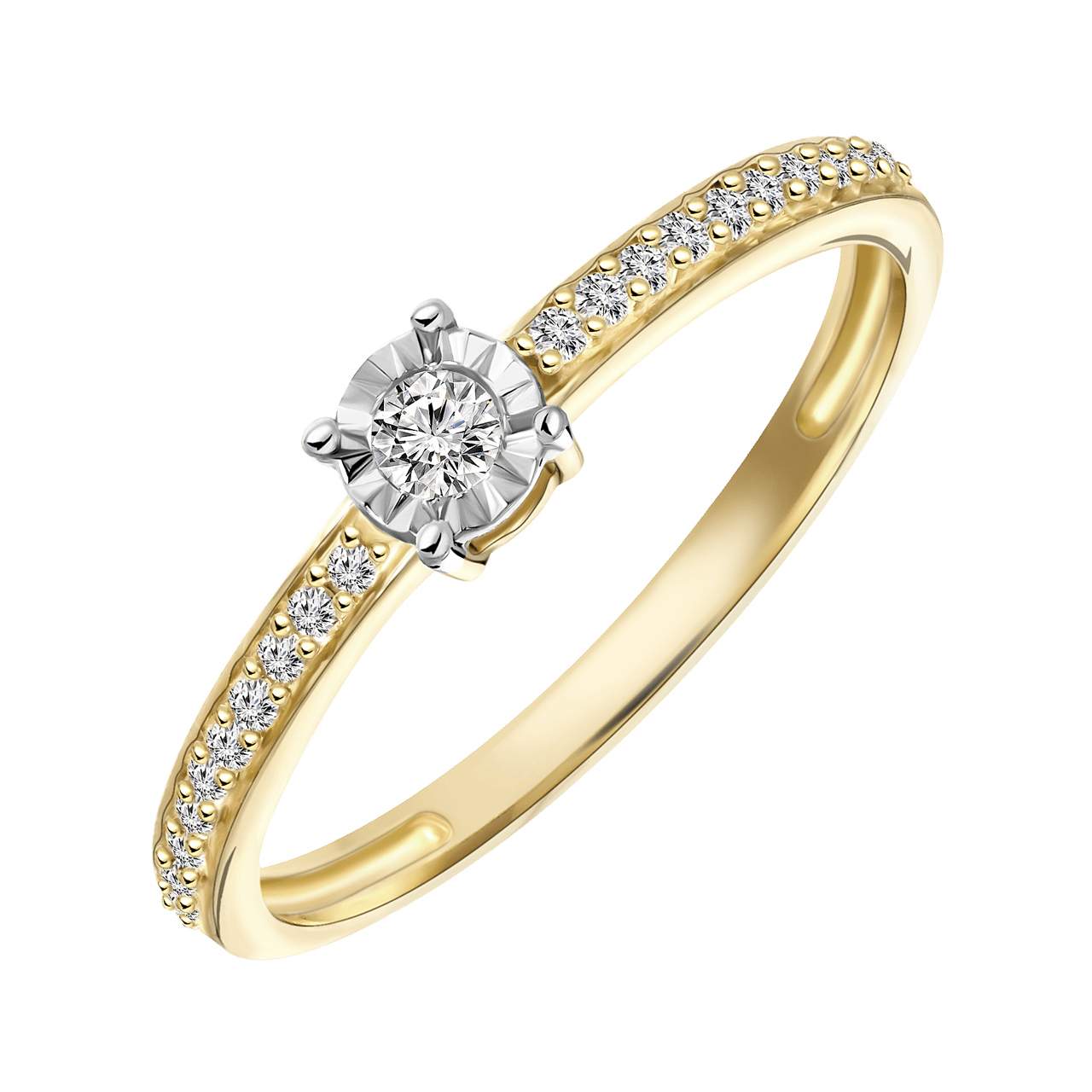 14 Karaat geelgouden ring met 21 diamanten 0,15ct | Lucardi-BE