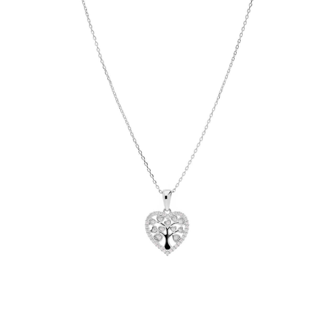 Halskette aus 925er Silber mit Anhänger, Herz, Lebensbaum | Lucardi-DE