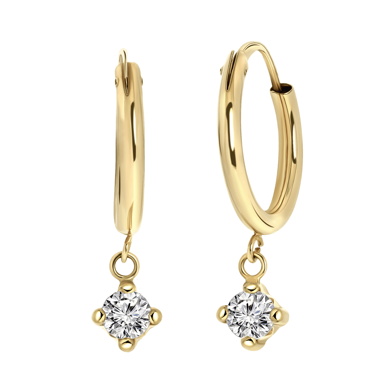 14 karaat geelgouden oorbellen met zirkonia hanger | Lucardi-NL