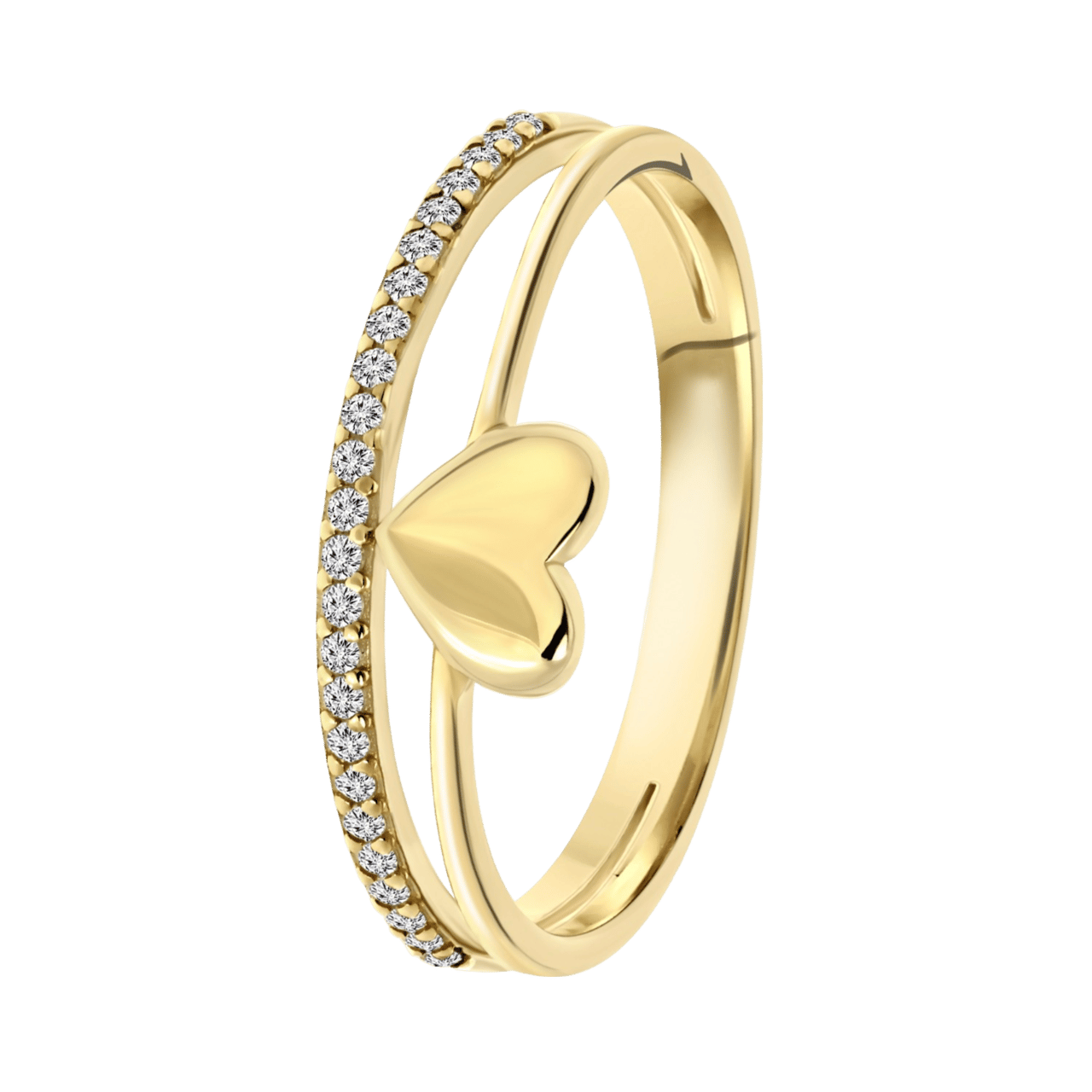 18 karaat geelgouden dubbele ring hart en zirkonia | Lucardi-BE
