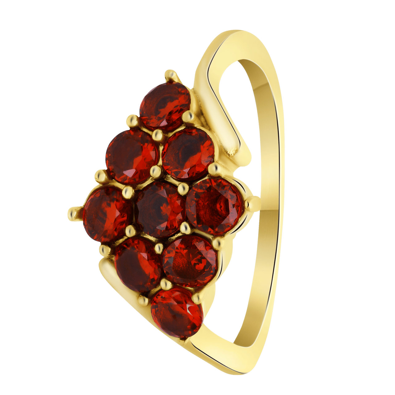 Stalen goldplated vintage ring met bloem ento rood | Lucardi-BE
