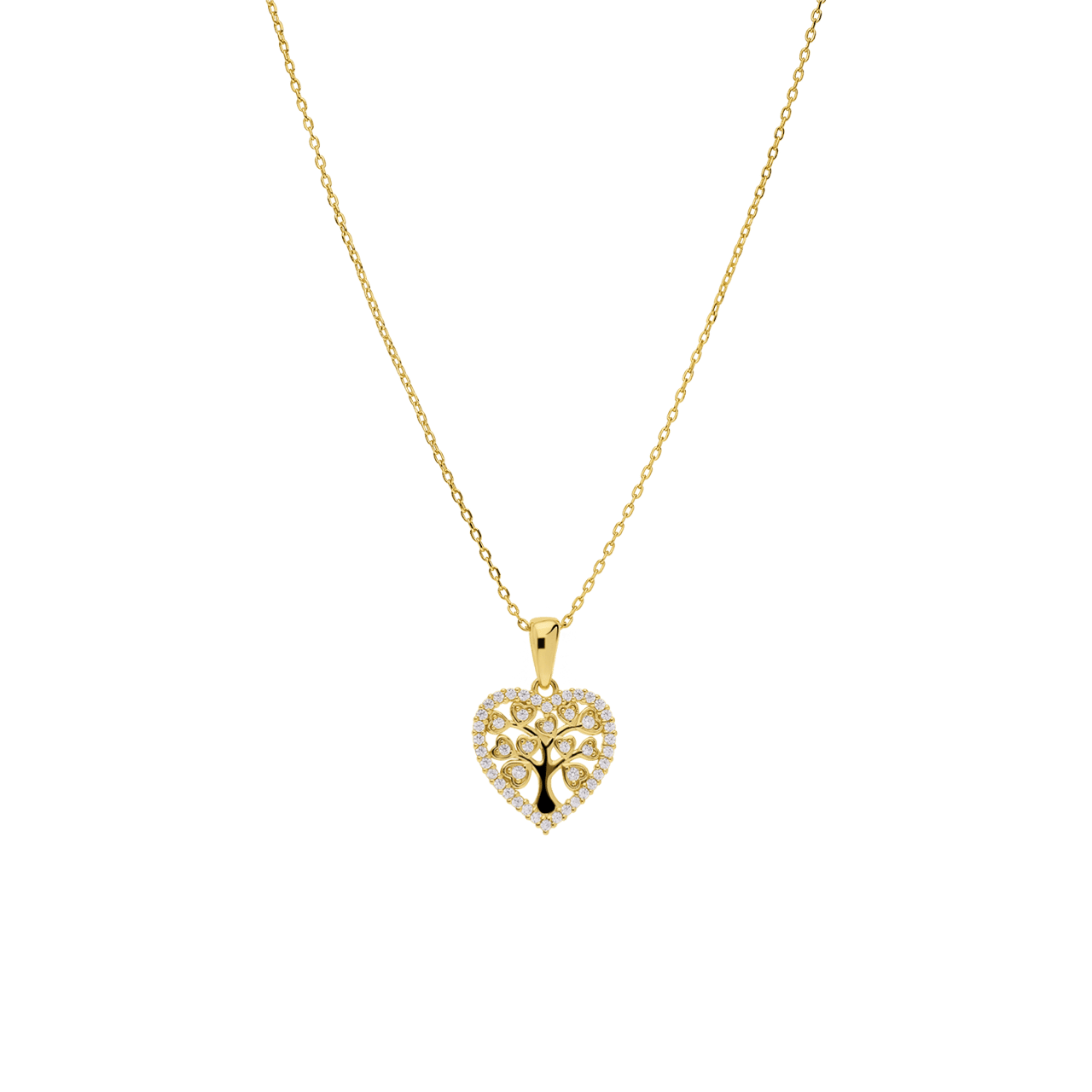 Halskette aus 925er Silber mit Anhänger, vergoldet, Herz, Lebensbaum | Lucardi-DE